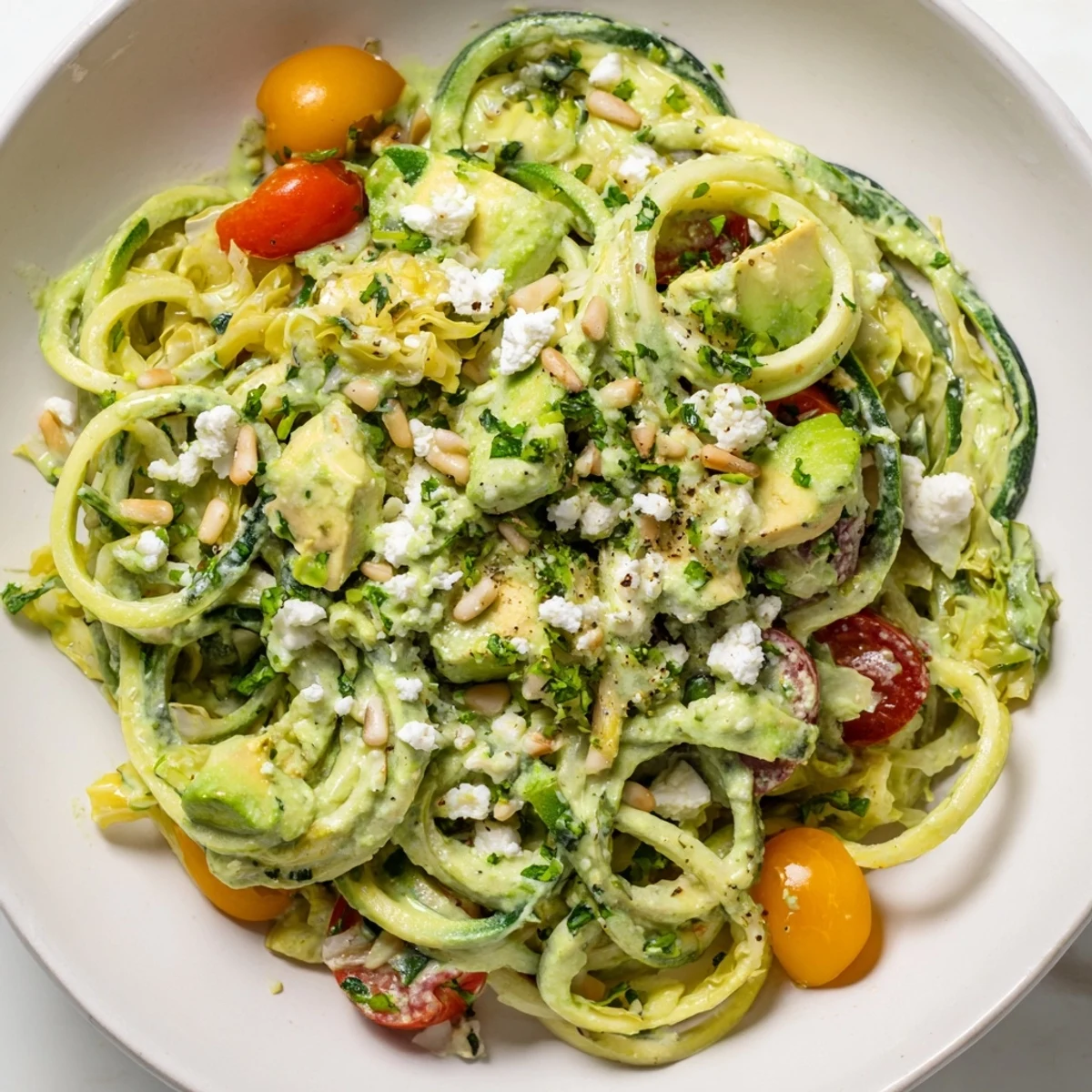 Fresh Green Goddess Zoodle Pasta with Herbs and Veggies